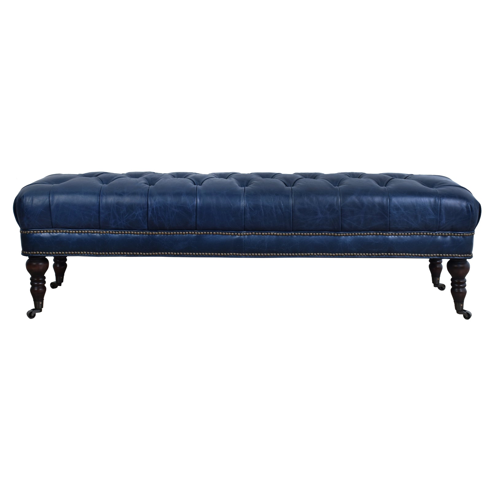 Chesterfield Blue Leather Bench