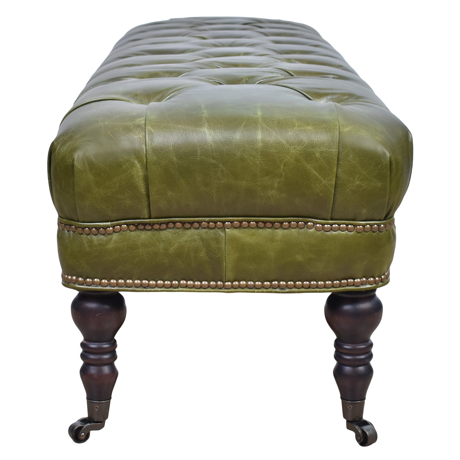 Chesterfield British Green Leather Bench