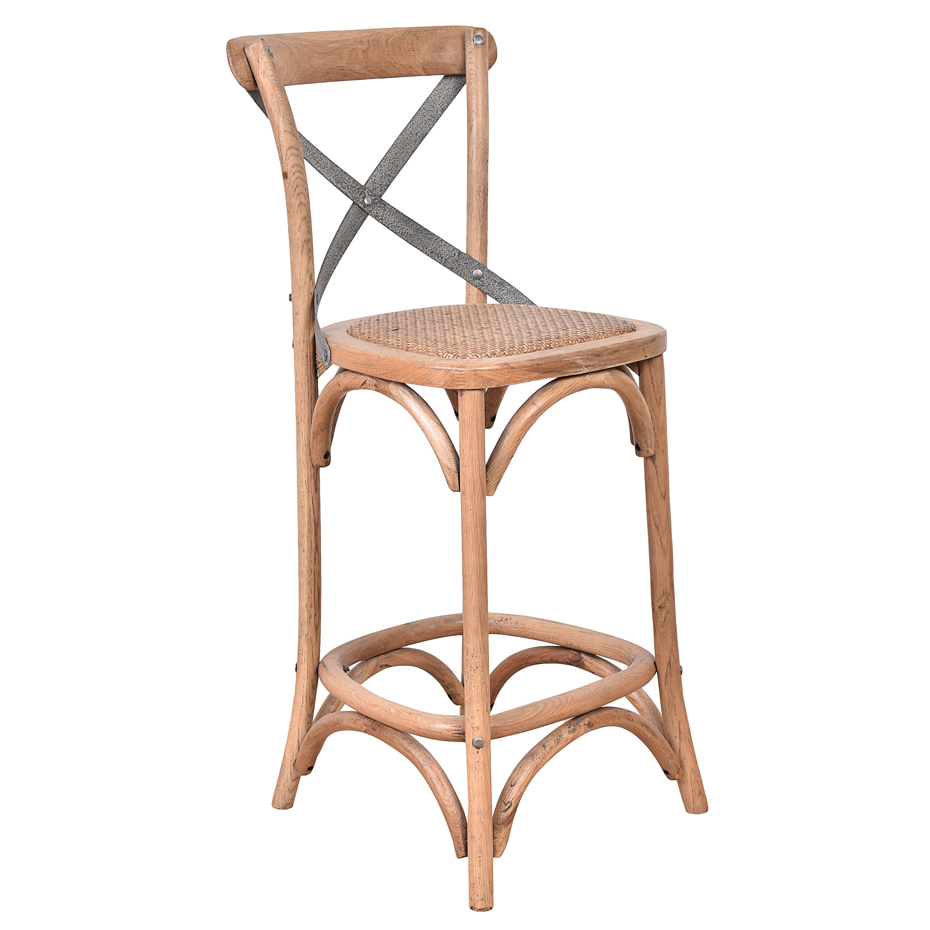Hastings Cross Back Counter Stool with Grey Metal Straps