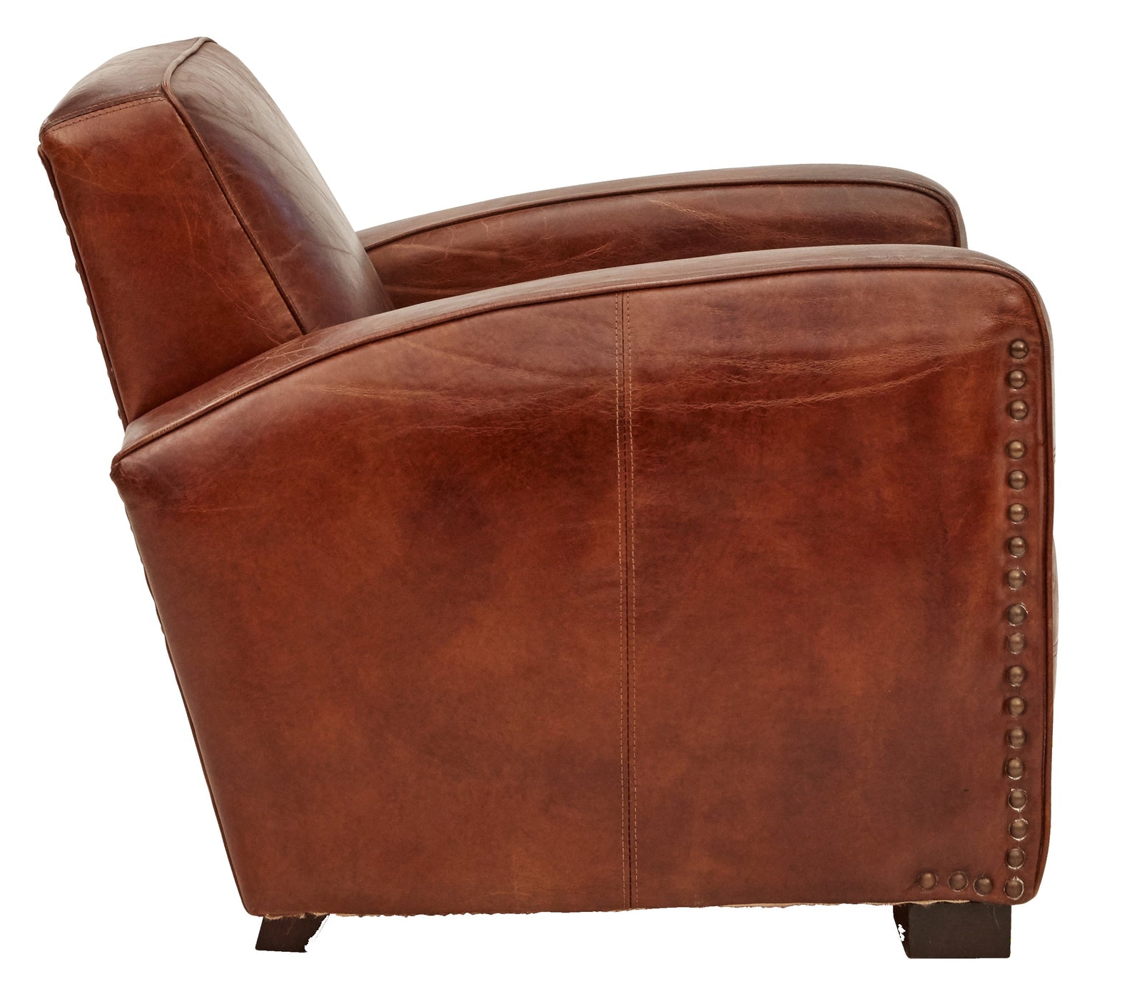 Kingly Club Vintage Leather Art Deco Armchair - Dovetailed & Doublestitched